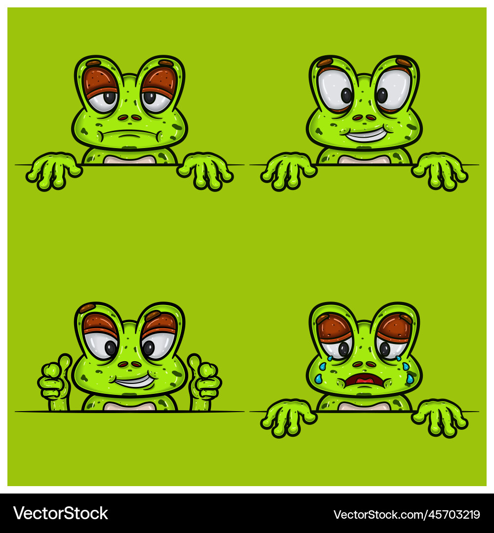 Set of expression frog face cartoon bored Vector Image