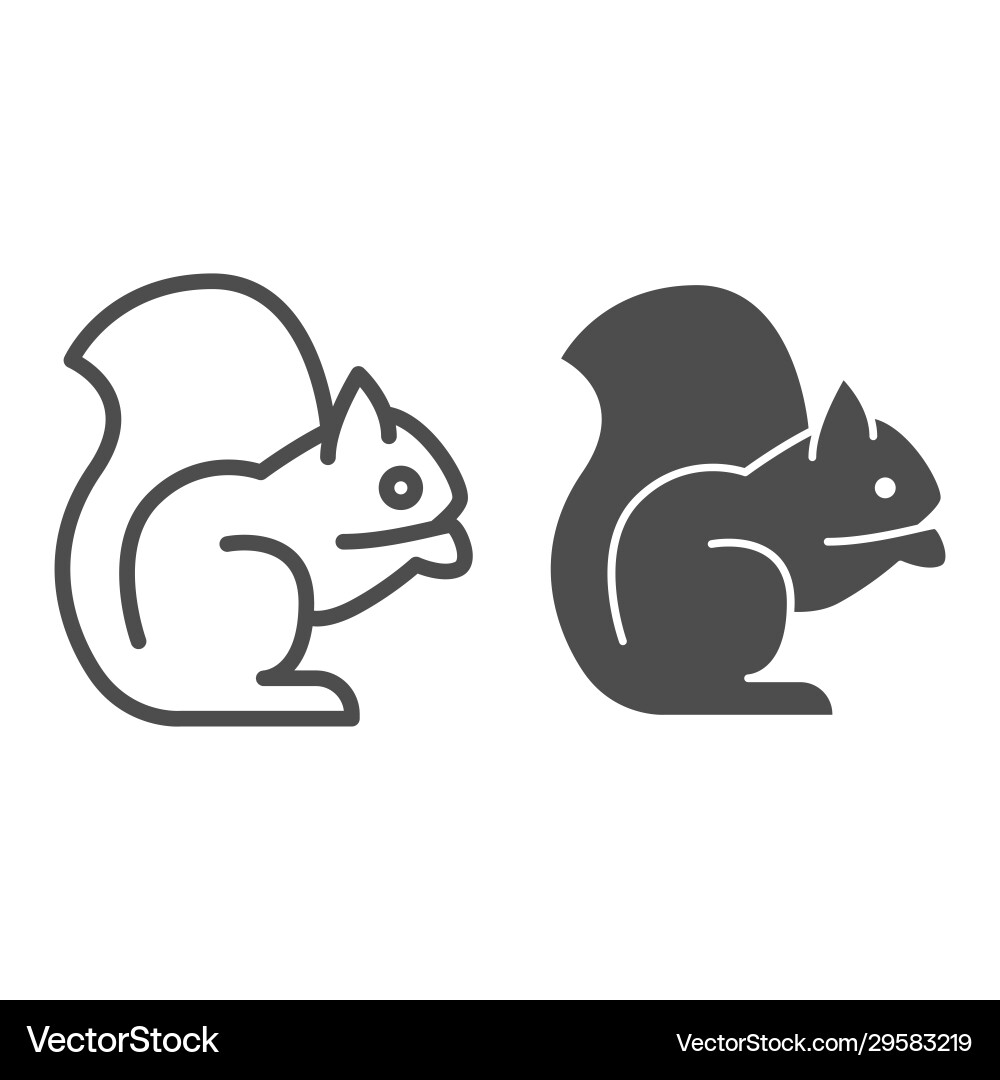 Squirrel line and solid icon sitting forest Vector Image