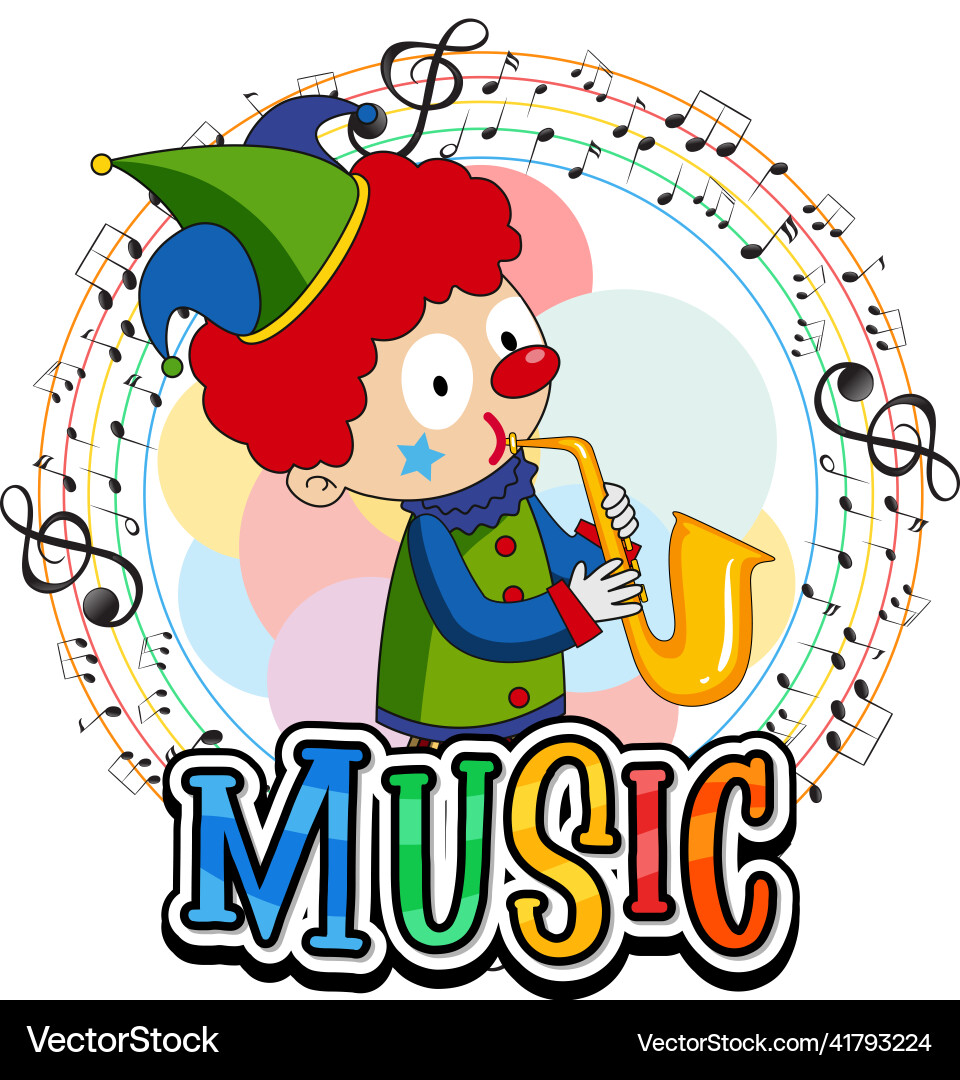 Clown blowing saxophone with music notes on white Vector Image