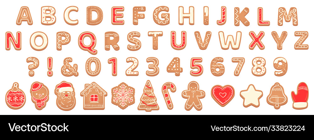 Gingerbread alphabet christmas cookies Royalty Free Vector