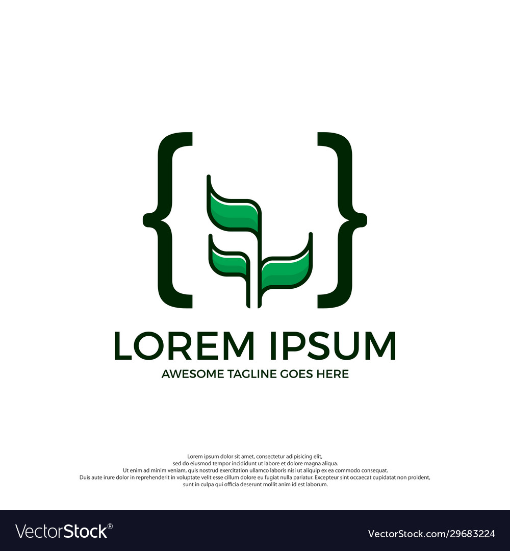 Green leaf with code icon template Royalty Free Vector Image