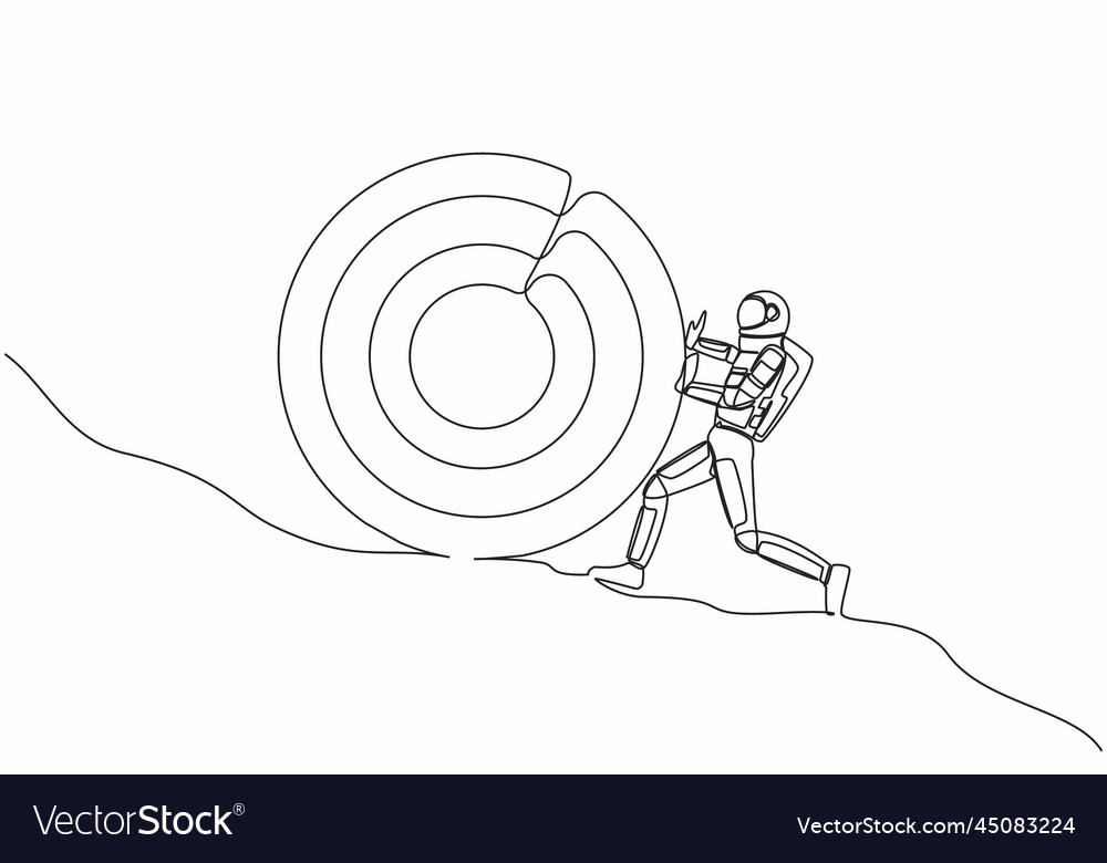 Single continuous line drawing astronaut pushing Vector Image Single continuous line drawing astronaut pushing Vector Image