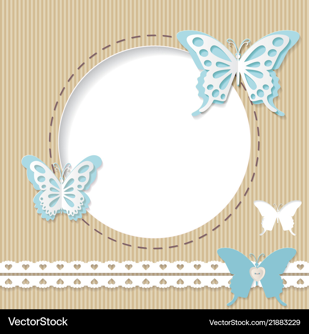 Cute round frame with paper cut butterflies Vector Image