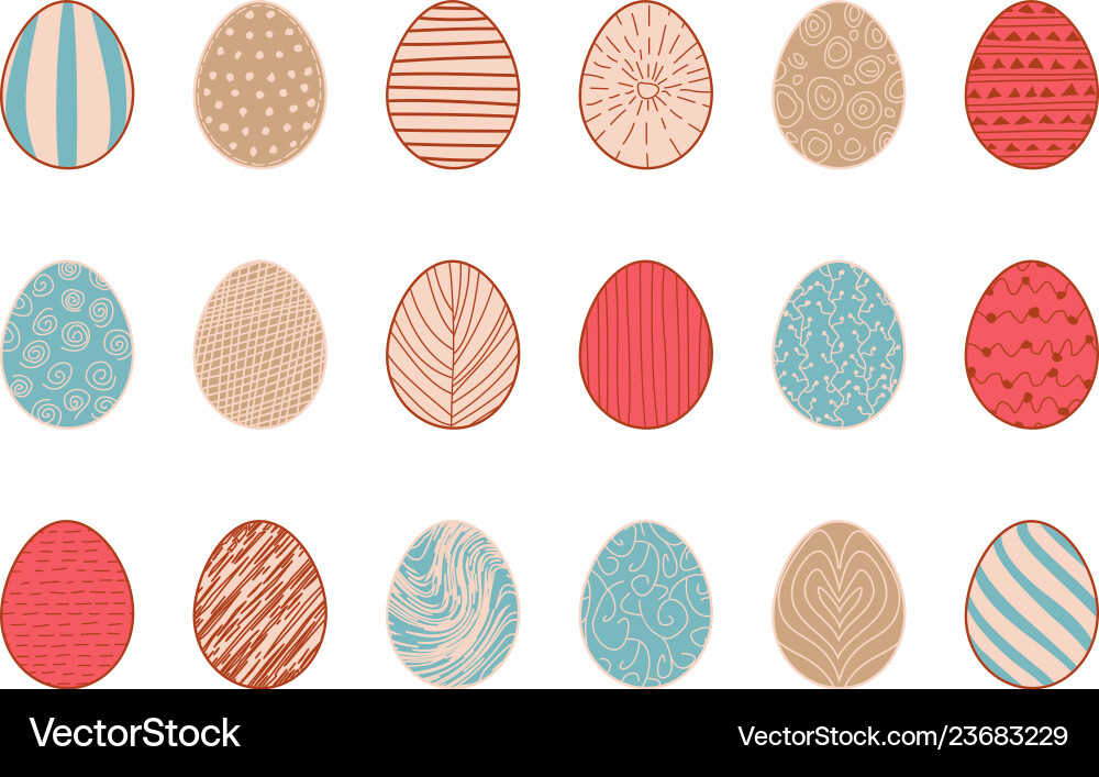 Hand drawn easter eggs decorative doodle lineart Vector Image