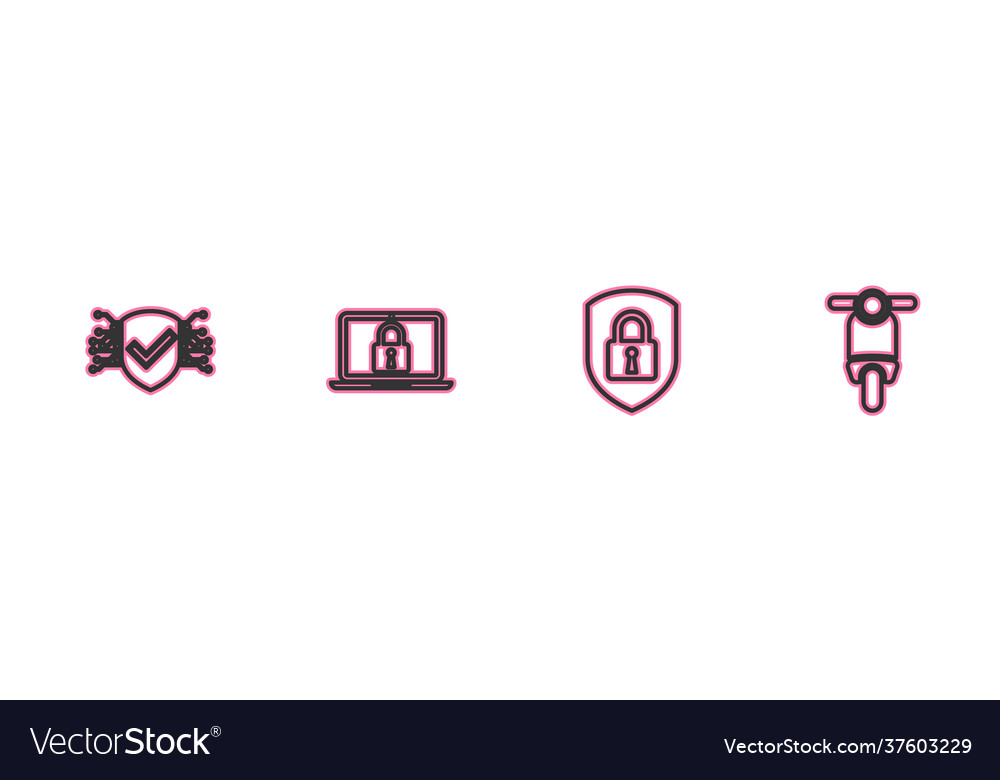 Set line cyber security shield with lock laptop Vector Image Set line cyber security shield with lock laptop Vector Image