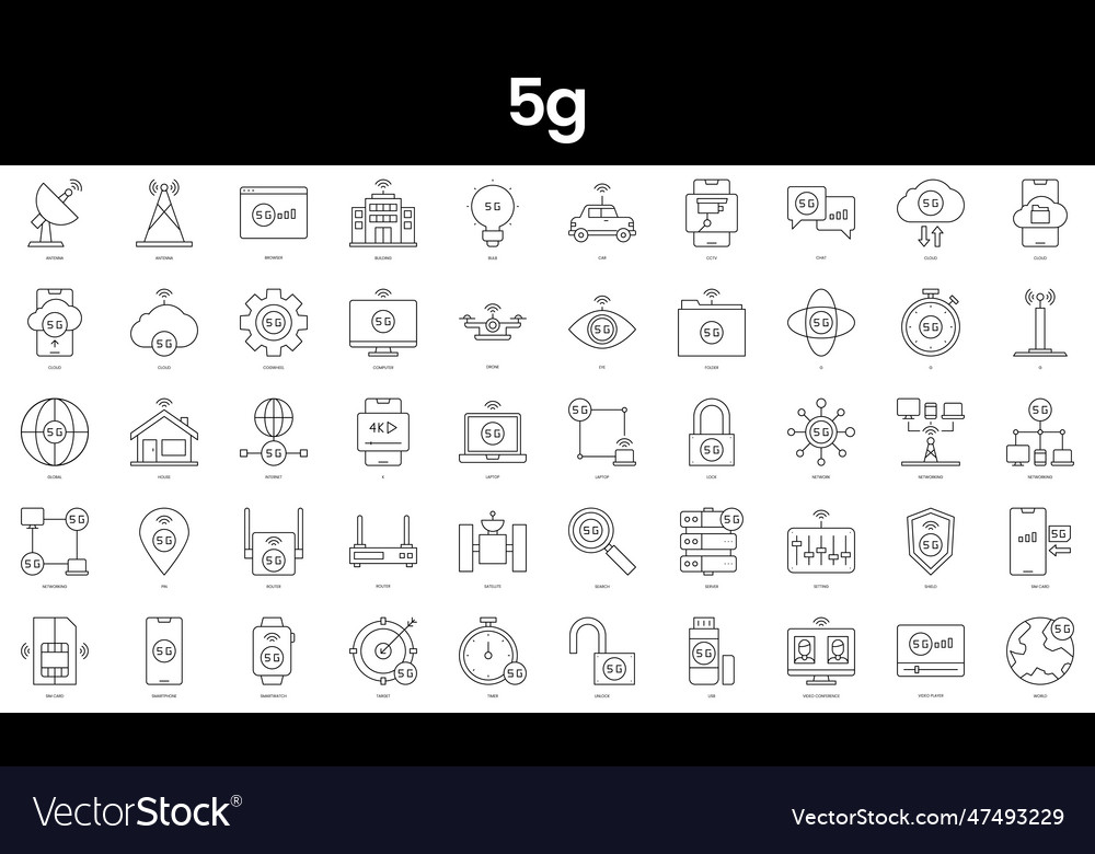 Set of outline 5g icons minimalist thin linear Vector Image