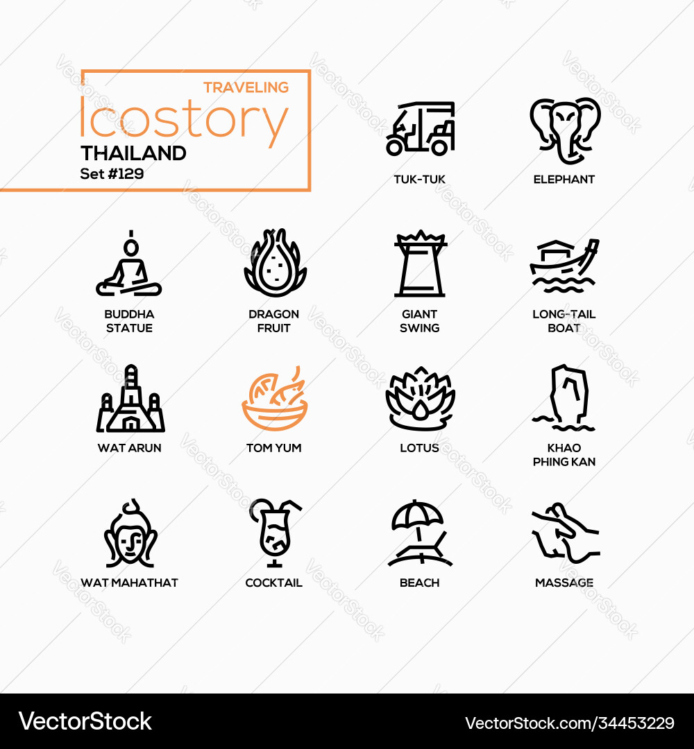 Thailand - modern line design style icons set Vector Image
