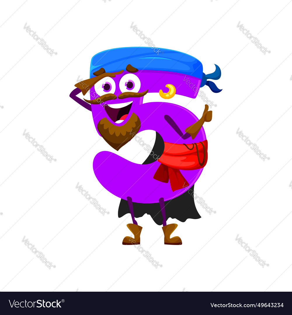 Cartoon funny number five pirate and corsair Vector Image Cartoon funny number five pirate and corsair Vector Image