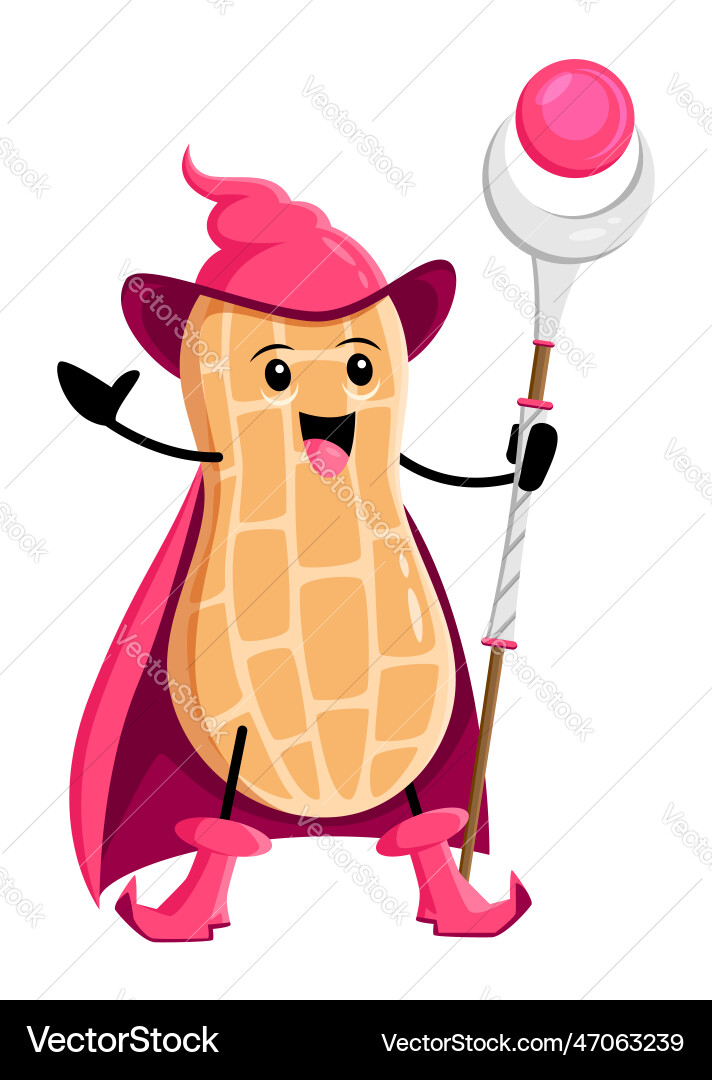 Cartoon peanut pod nut wizard funny character Vector Image