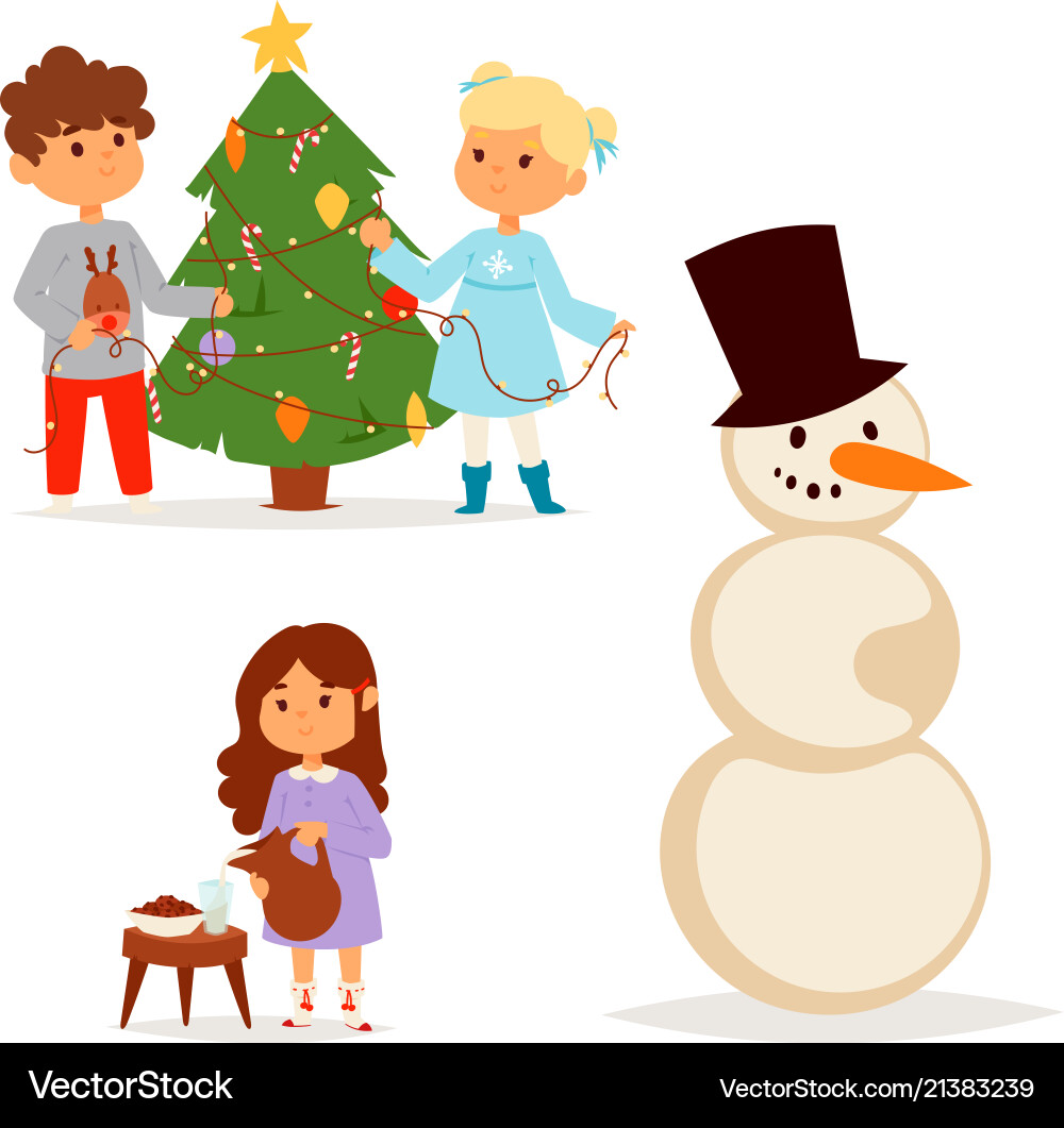 Christmas kids character playing winter Royalty Free Vector