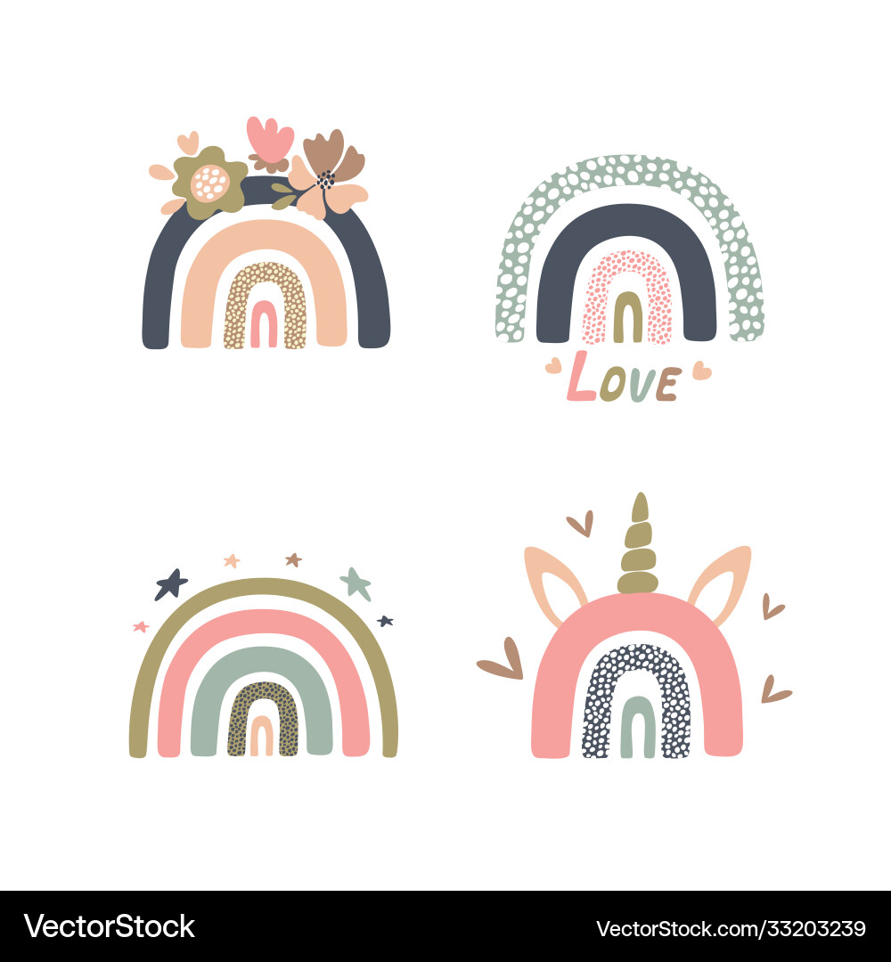 Set pastel rainbows for kids decor Royalty Free Vector Image