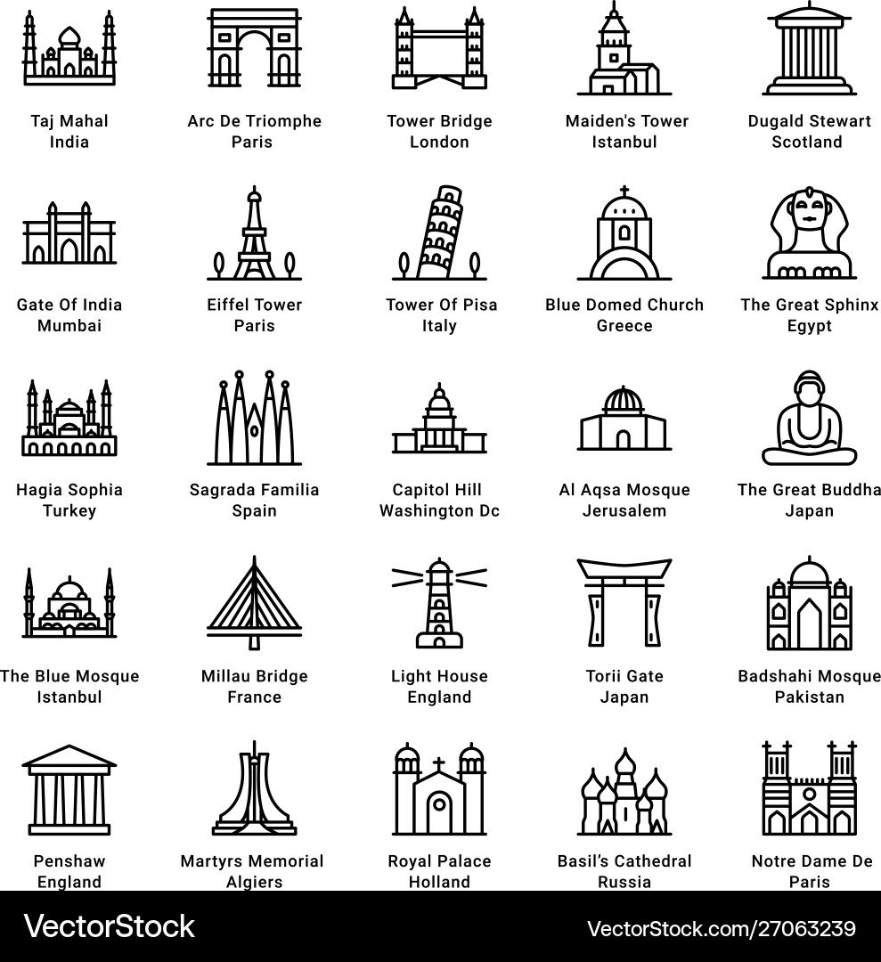 World monuments Royalty Free Vector Image - VectorStock