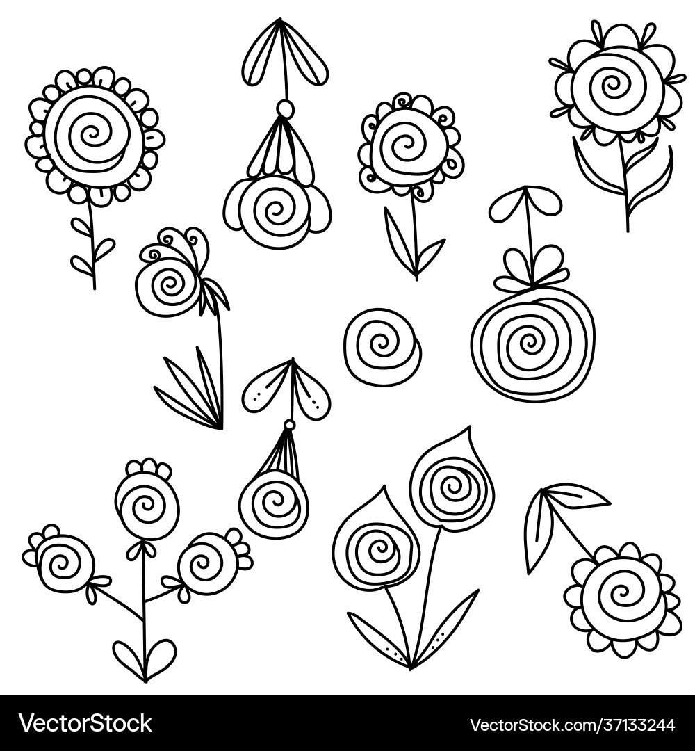 A set decorative doodle flowers based Royalty Free Vector
