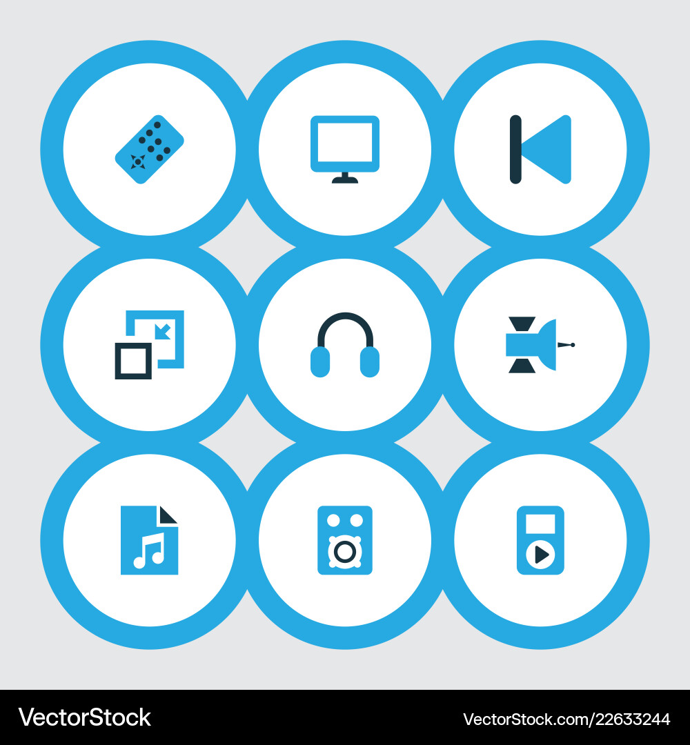 Multimedia icons colored set with amplifier Vector Image