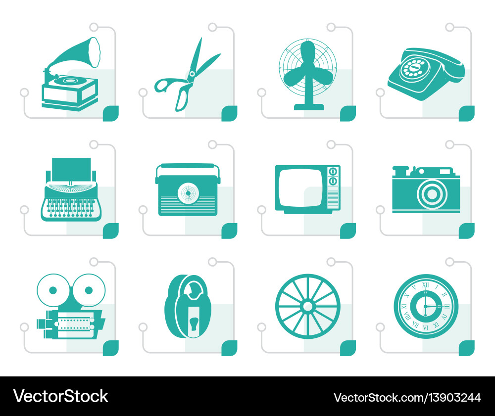 Stylized retro business and office object icons Vector Image