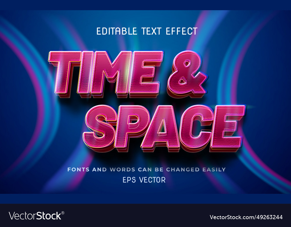 Time and space 3d editable text effect Royalty Free Vector
