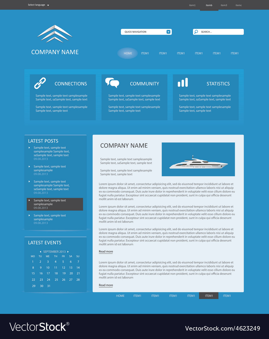 Blue website template Royalty Free Vector Image