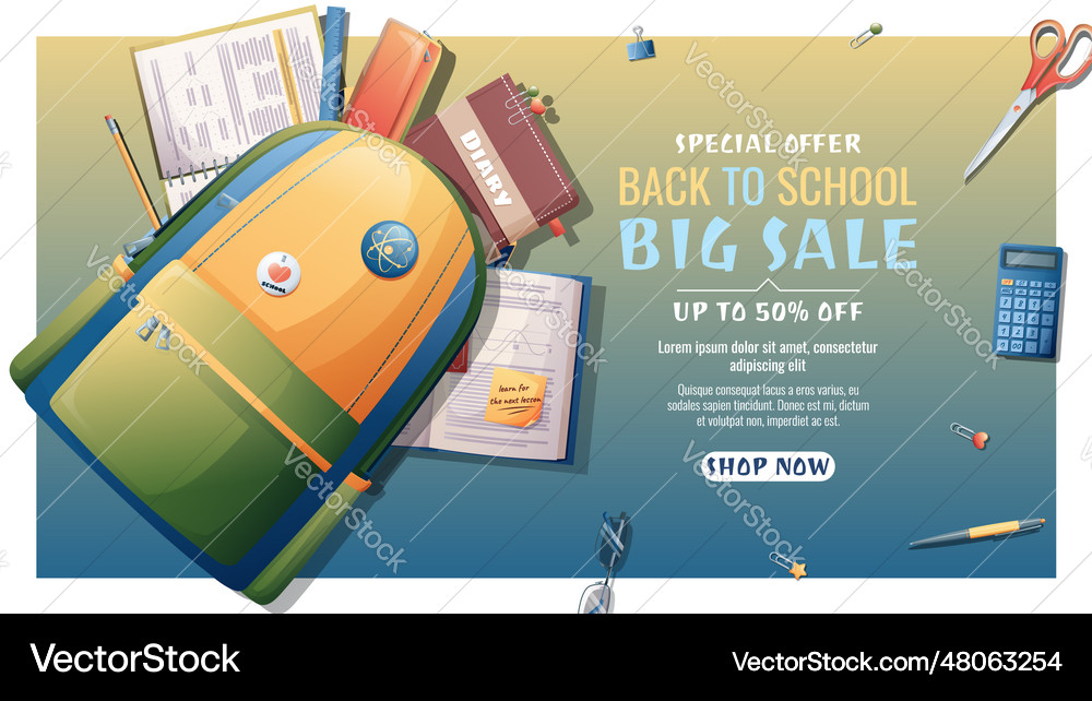 Back to school sale banner template Royalty Free Vector