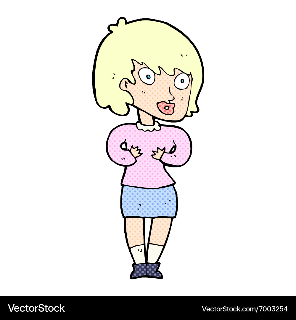 Comic cartoon woman making who me gesture Vector Image