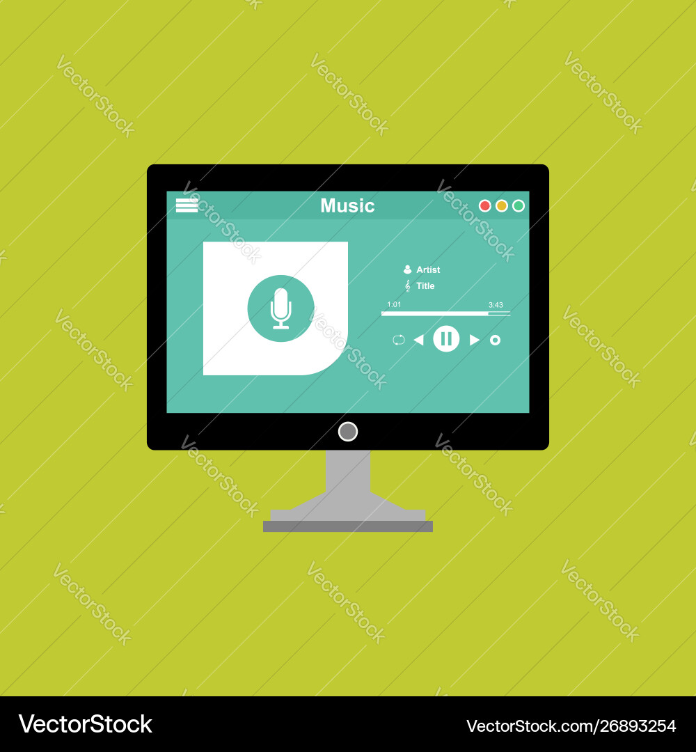 Media player application app template with flat Vector Image