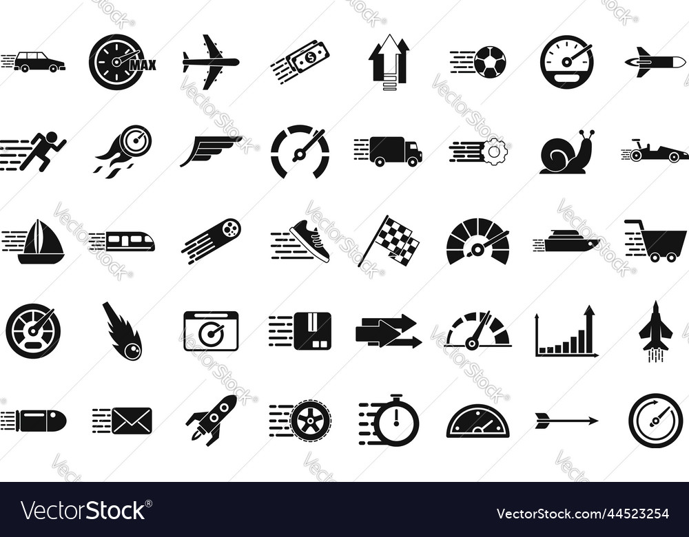 Velocity icons set simple efficient Royalty Free Vector