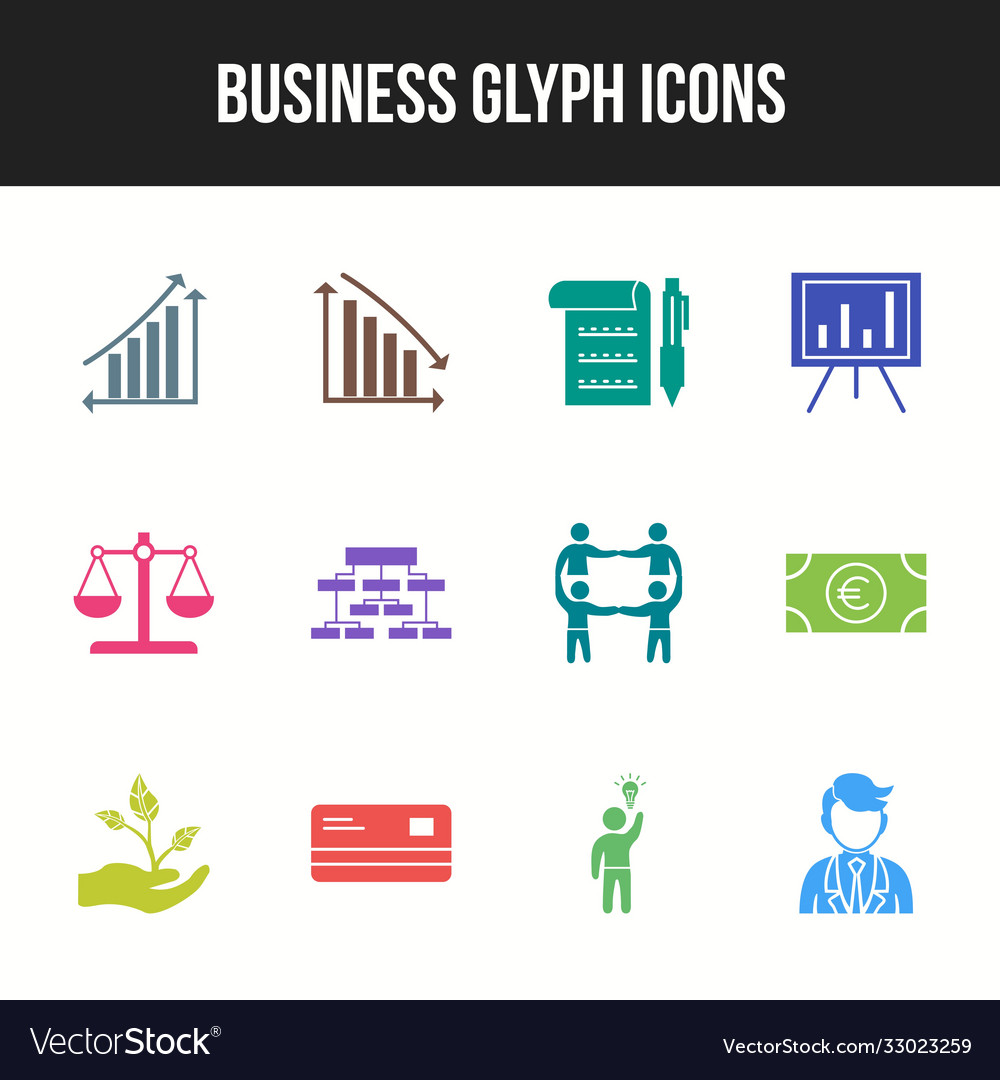 Unique business glyph icon set Royalty Free Vector Image