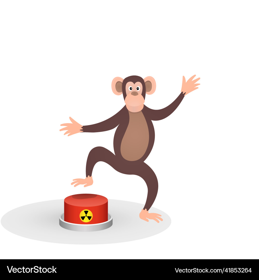 Monkey putin with a red nuclear button Royalty Free Vector