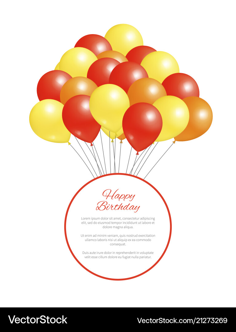 Happy birthday postcard balloons big bundle party Vector Image