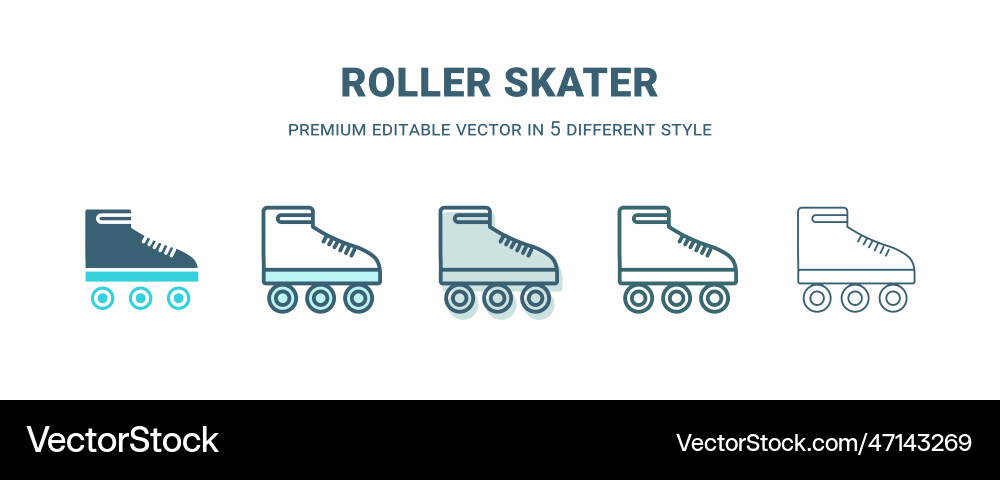 Roller skater icon in 5 different style outline Vector Image