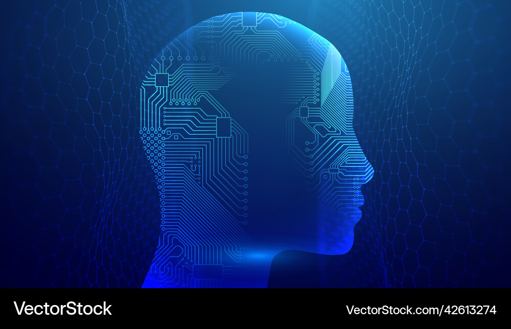 Ai woman face with circuit artificial Royalty Free Vector