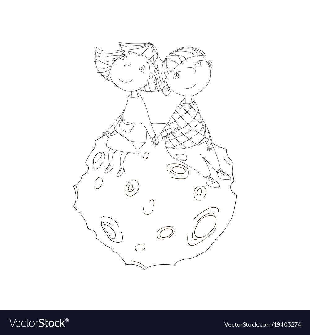 Cute children on the moon Royalty Free Vector Image