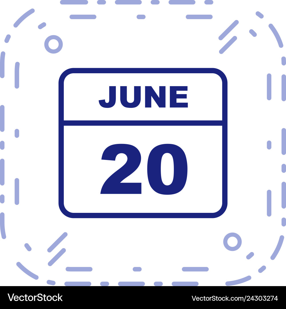 June 20th date on a single day calendar Royalty Free Vector