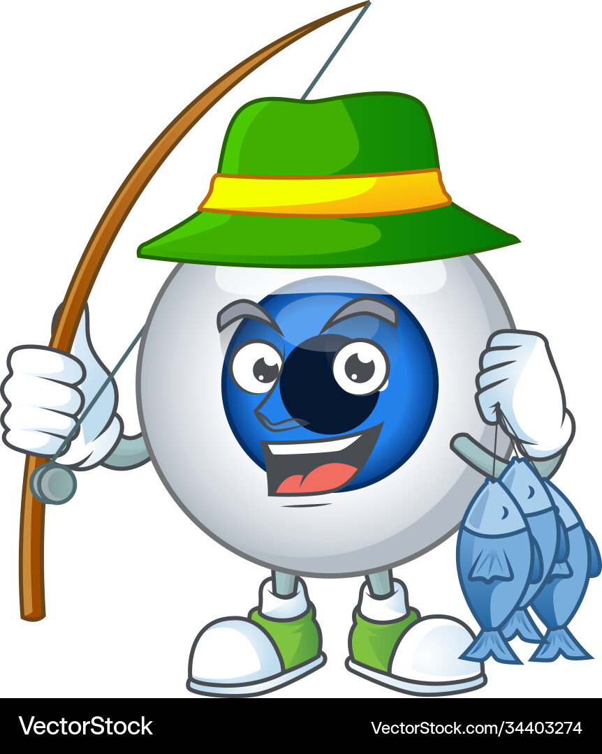 Picture human eye ball fisher mascot catch a fish Vector Image