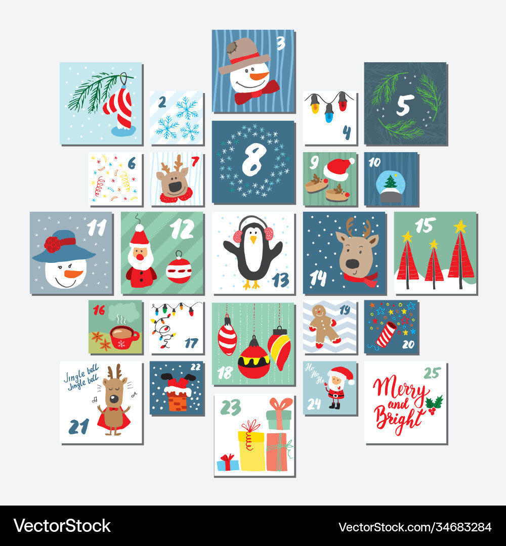 Christmas advent calendar hand drawn elements Vector Image