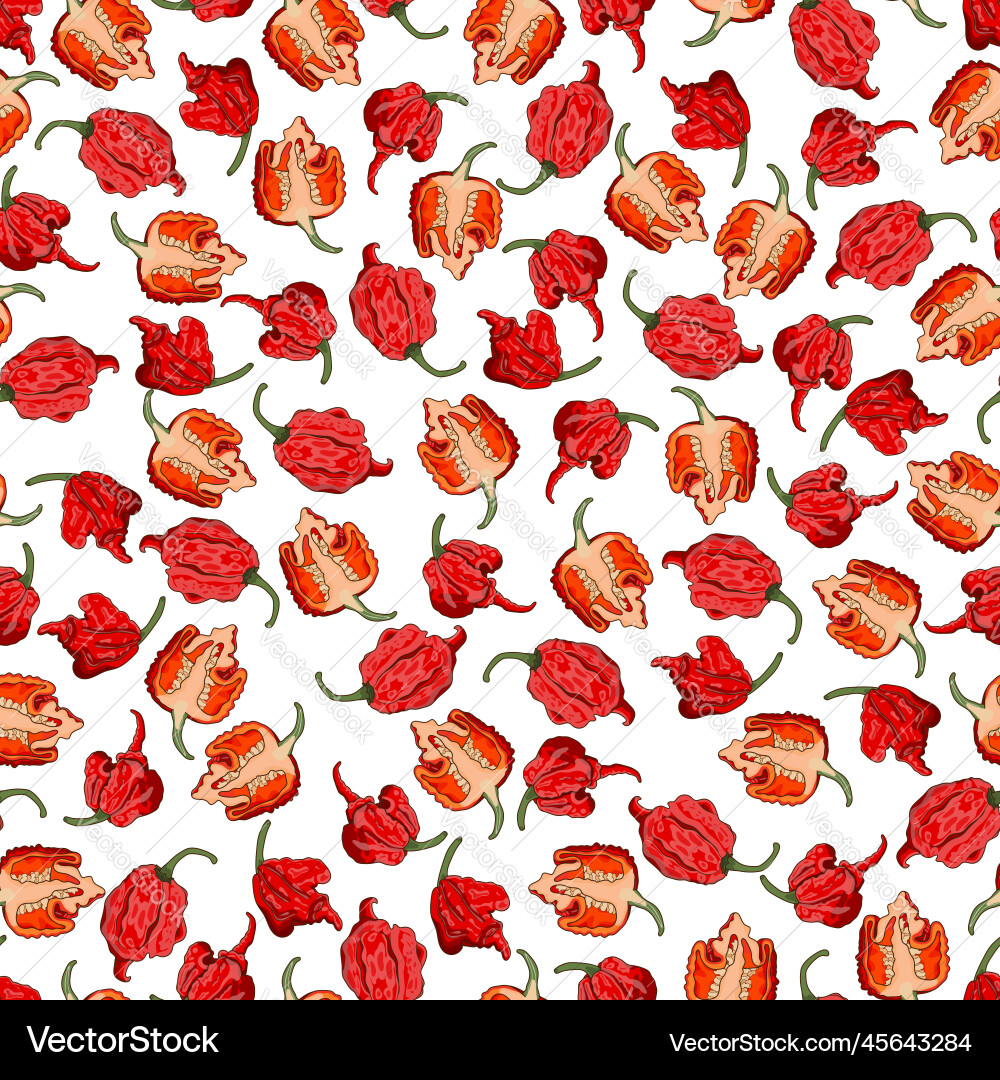 Pattern carolina reaper peppers cartoon style Vector Image
