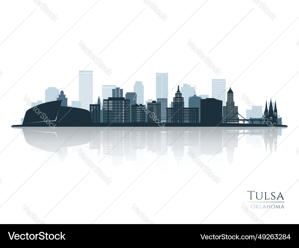 Tulsa skyline silhouette with reflection Vector Image