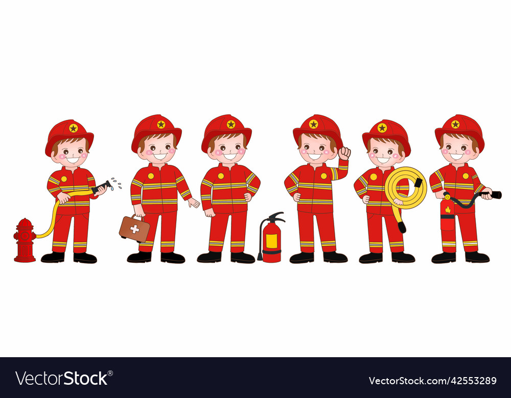 Collection of firefighter character Royalty Free Vector