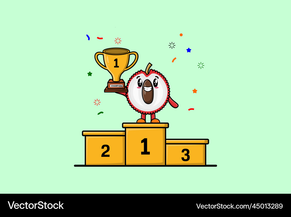 Cute cartoon lychee character as the first winner Vector Image