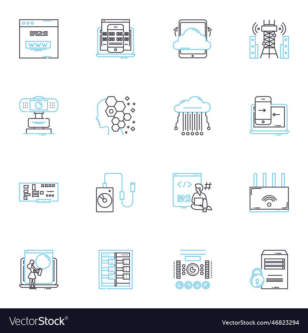 Information processor linear icons set processor Vector Image Information processor linear icons set processor Vector Image
