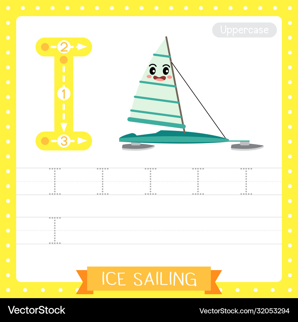 Letter i uppercase tracing practice worksheet ice Vector Image