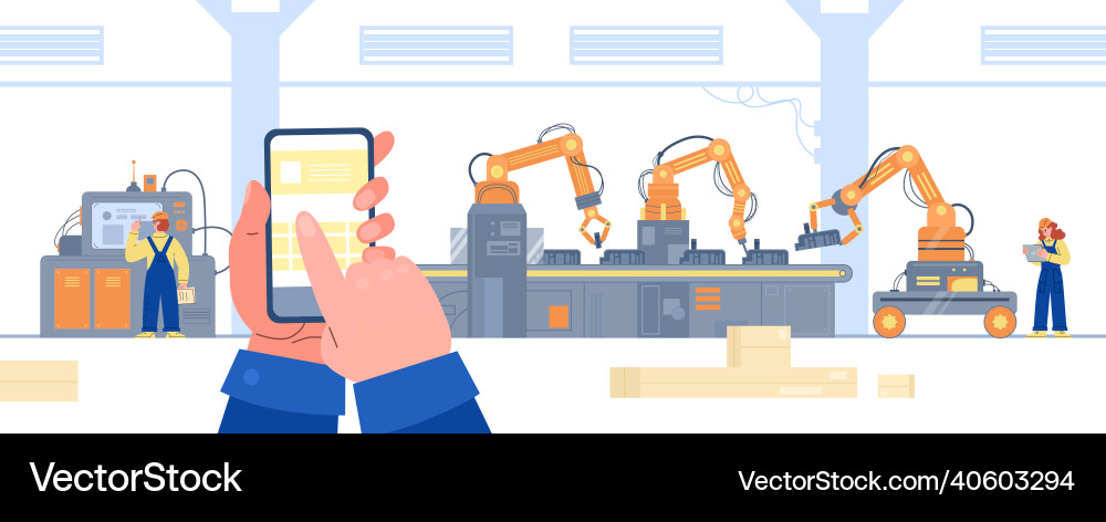Smart factory control remotely from smartphone Vector Image