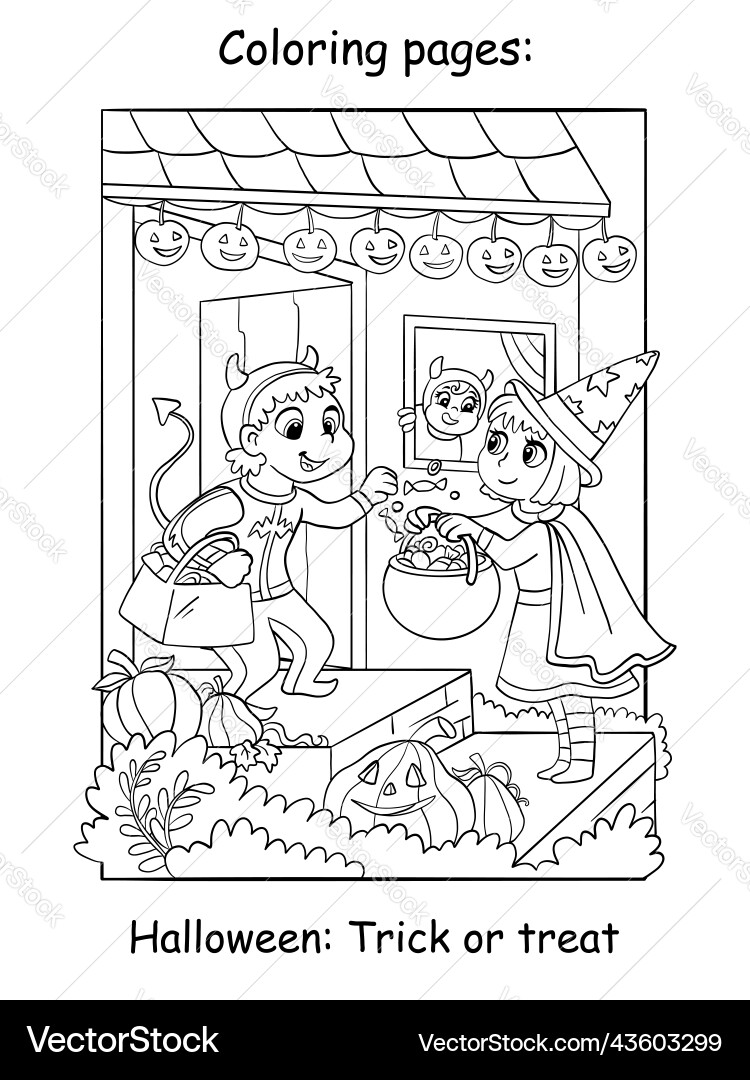 Coloring halloween children exchange sweets Vector Image