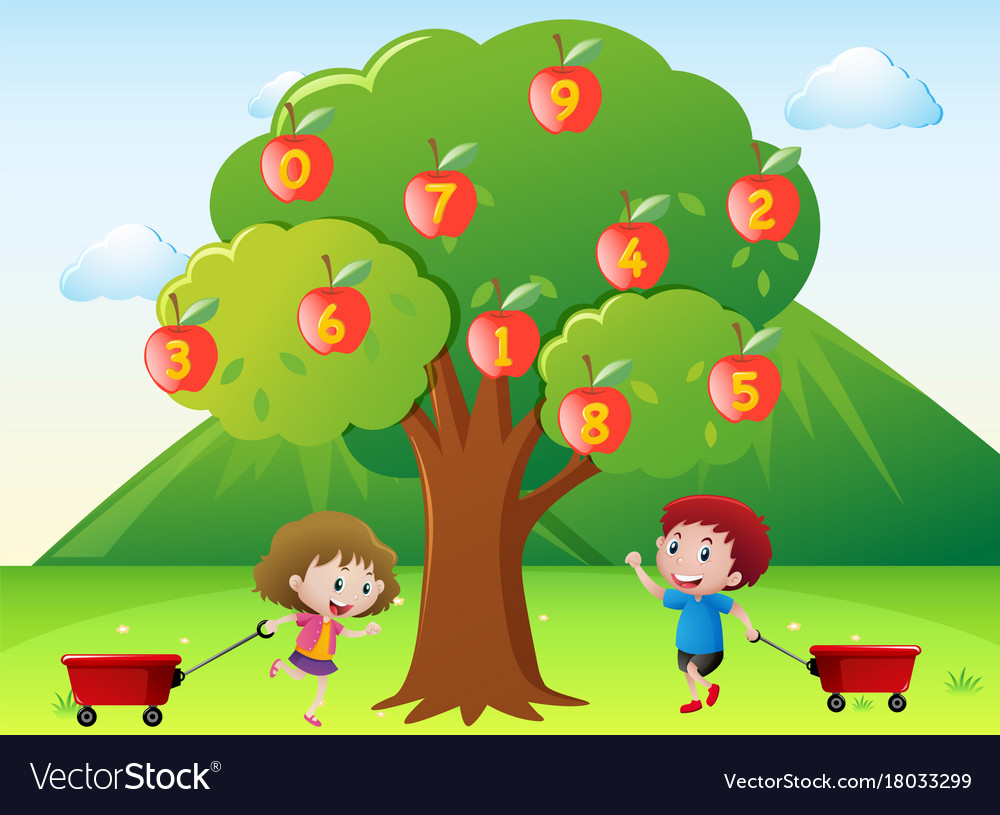Happy Kids And Numbers On Apple Tree Royalty Free Vector