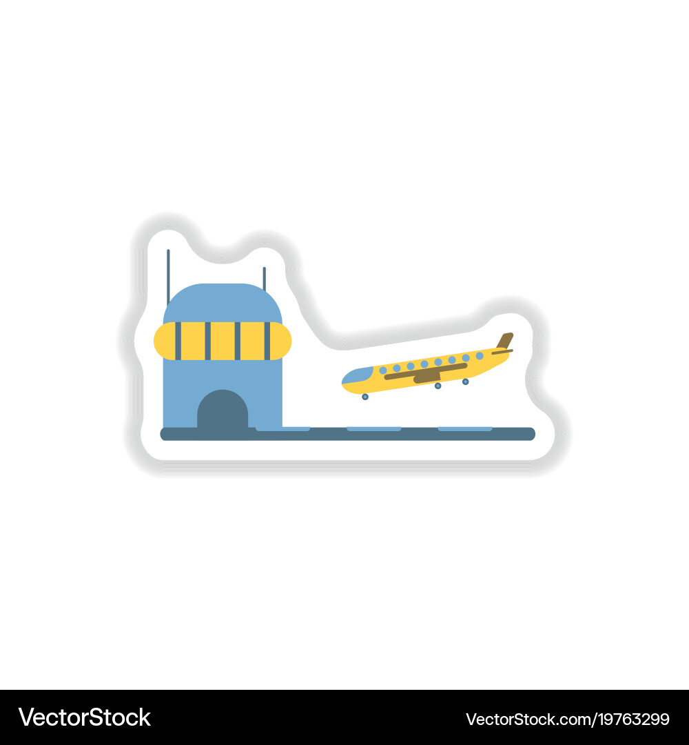 Paper sticker on white background airplane lands Vector Image