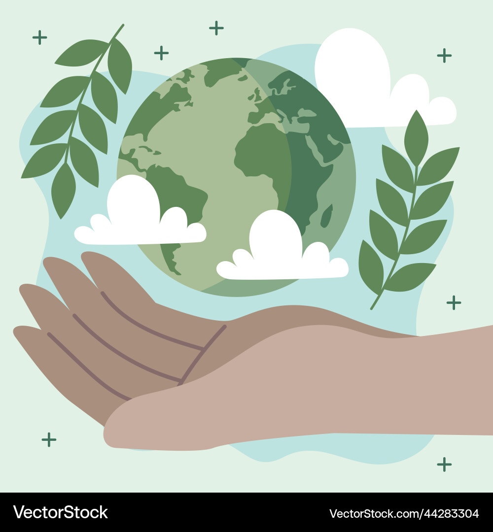 Hand lifting ecology world planet Royalty Free Vector Image