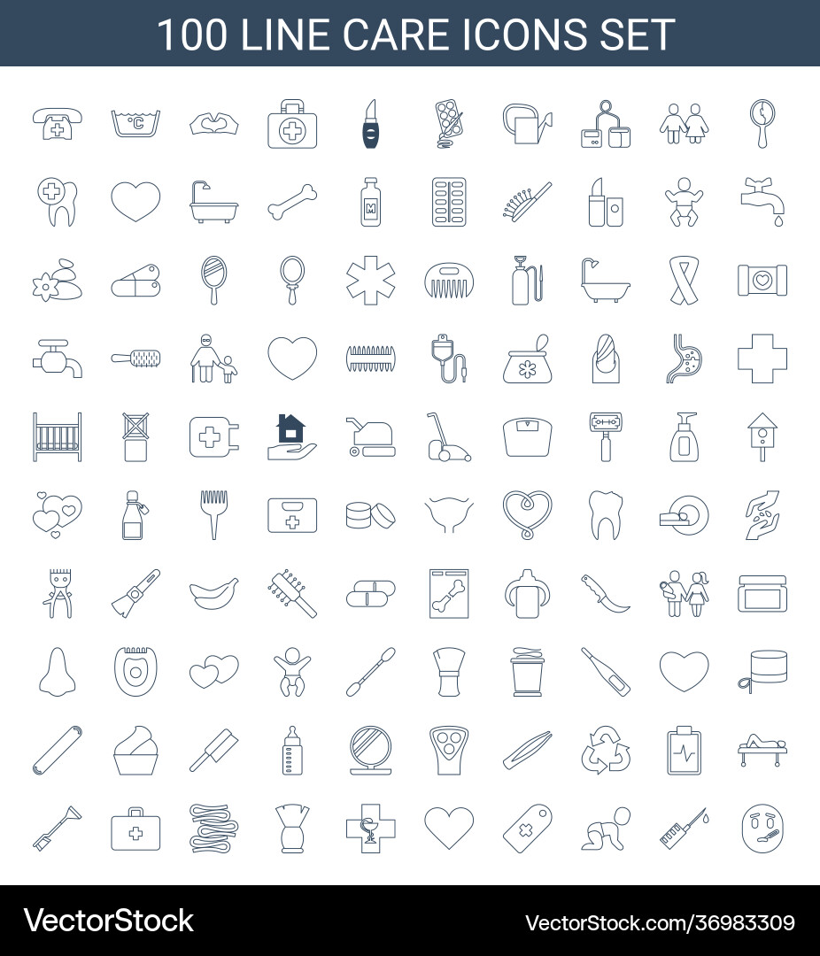 100 care icons Royalty Free Vector Image - VectorStock