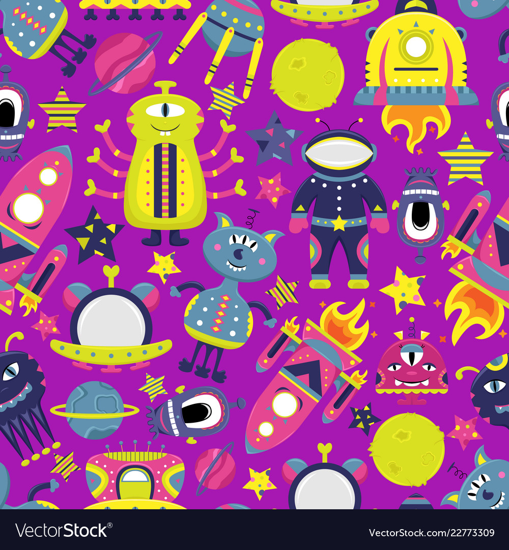 Cartoon seamless pattern with flat aliens Vector Image