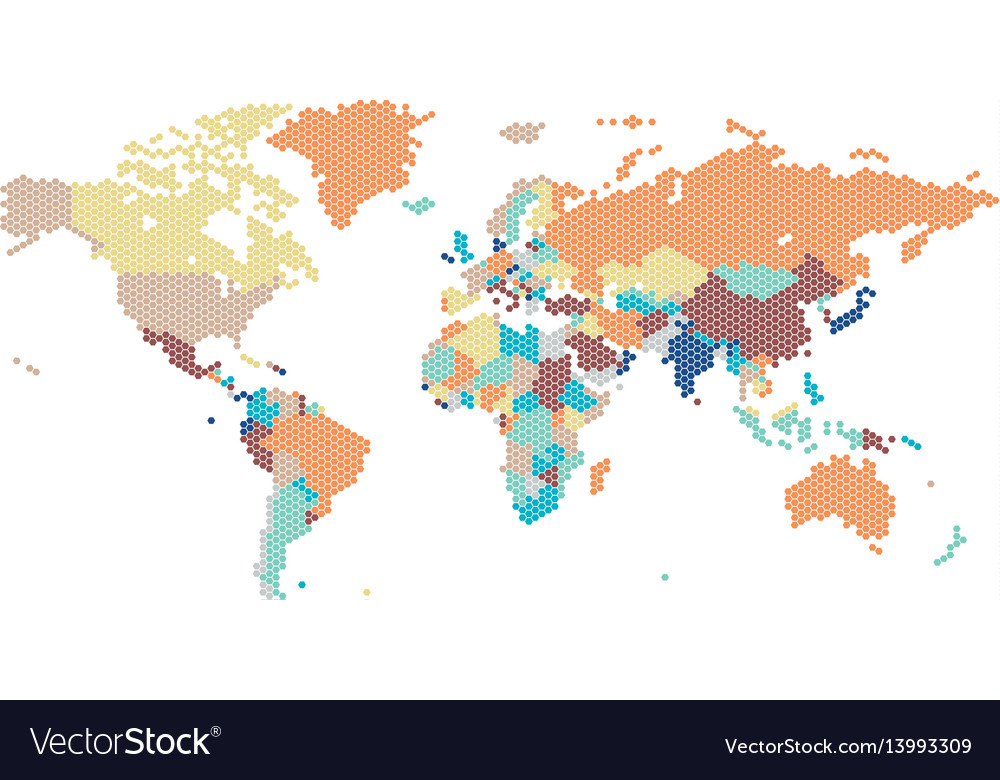 Dotted world map hexagonal dots Royalty Free Vector Image Dotted world map hexagonal dots Royalty Free Vector Image