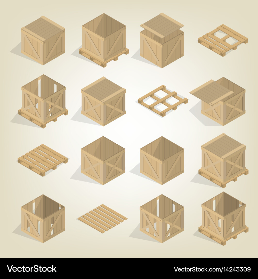 Realistic wooden box with pallet isometric Vector Image