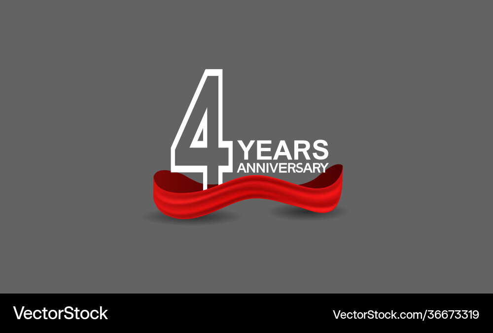 4 years anniversary line style white color Vector Image